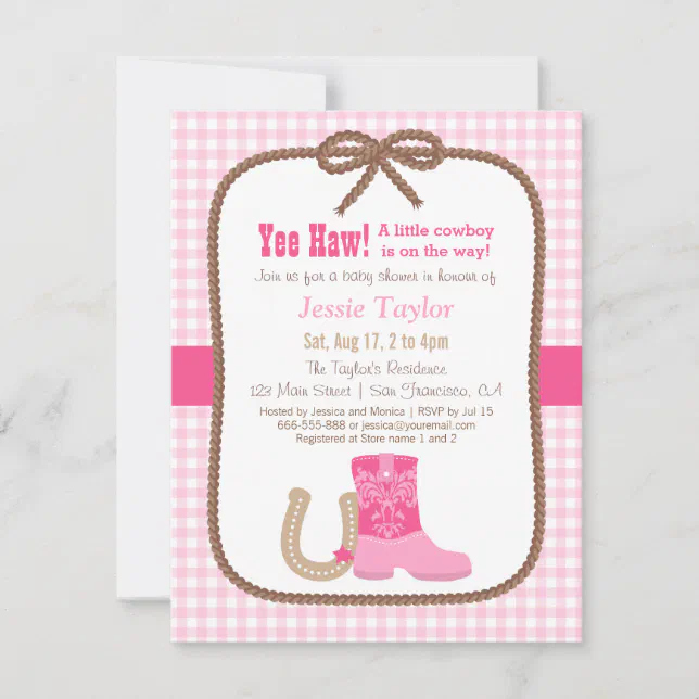 Elegant Pink Western Theme Baby Shower Invitations | Zazzle