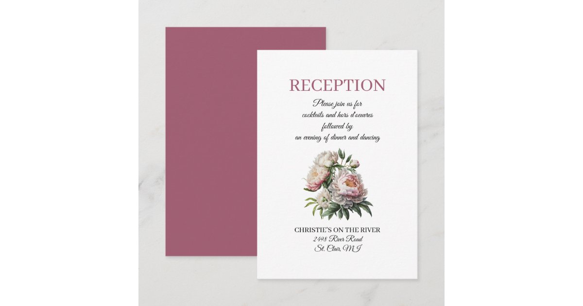 Elegant Pink White Floral Peonies Recption Enclosure Card | Zazzle