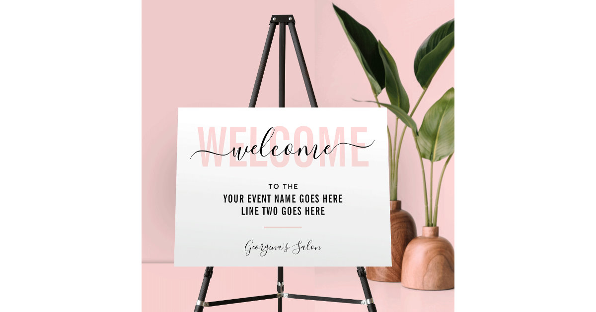 Elegant Pink & White Modern Business Welcome Sign | Zazzle
