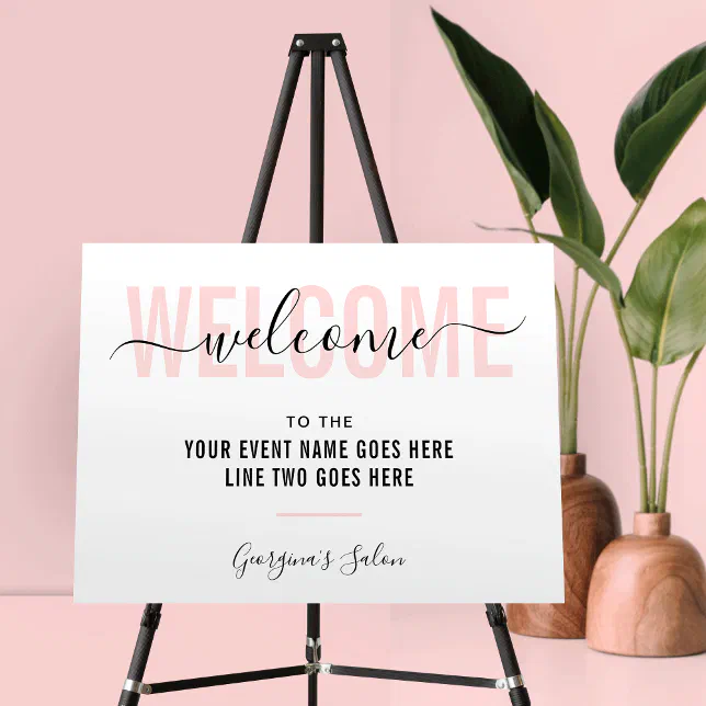 Elegant Pink & White Modern Business Welcome Sign | Zazzle