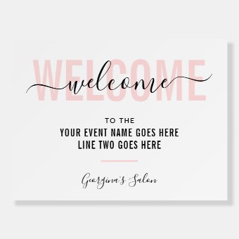 Elegant Pink & White Modern Business Welcome Sign | Zazzle