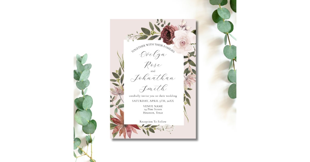 Elegant Pink White Rose Wedding Invite | Zazzle