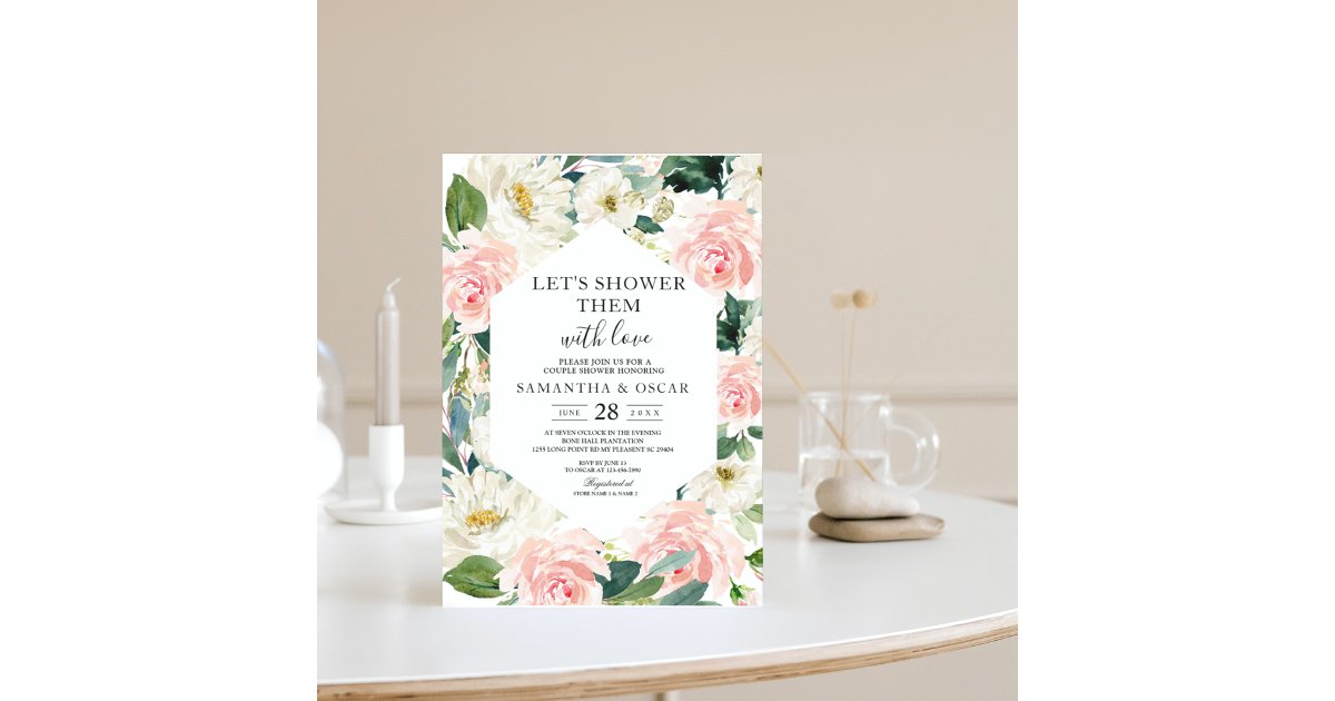 Elegant Pink & White Watercolor Floral Frame Invitation | Zazzle