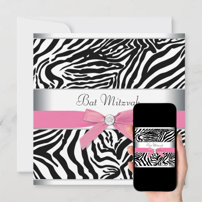 Elegant Pink Zebra Bat Mitzvah Invitation | Zazzle