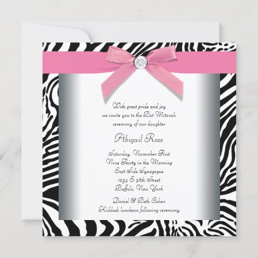 Elegant Pink Zebra Bat Mitzvah Invitation | Zazzle