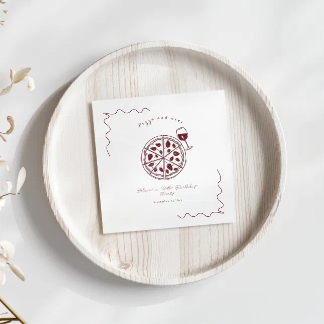 Elegant Pizza and wine birthday Napkins | Zazzle