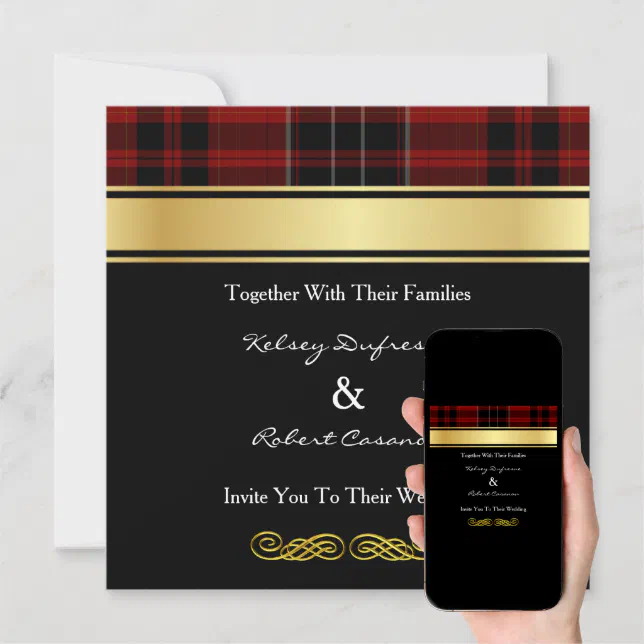 Elegant Plaid Wedding Invitation | Zazzle