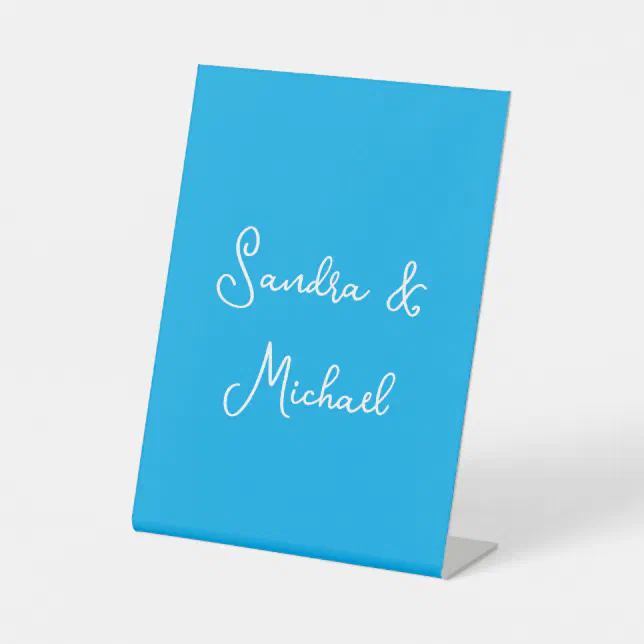 Elegant Plain Azure Blue Personalized Custom Pedestal Sign | Zazzle