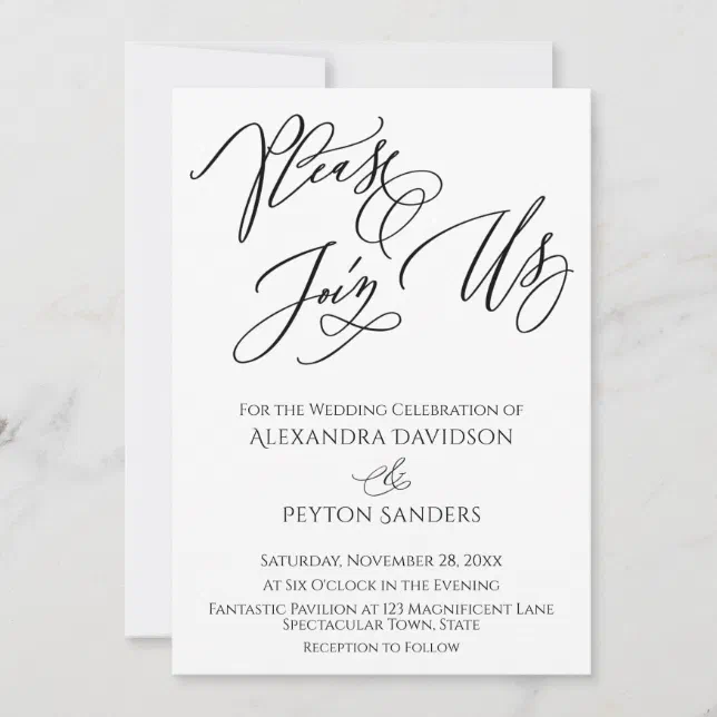 Elegant "Please Join Us" Black & White Wedding Invitation | Zazzle