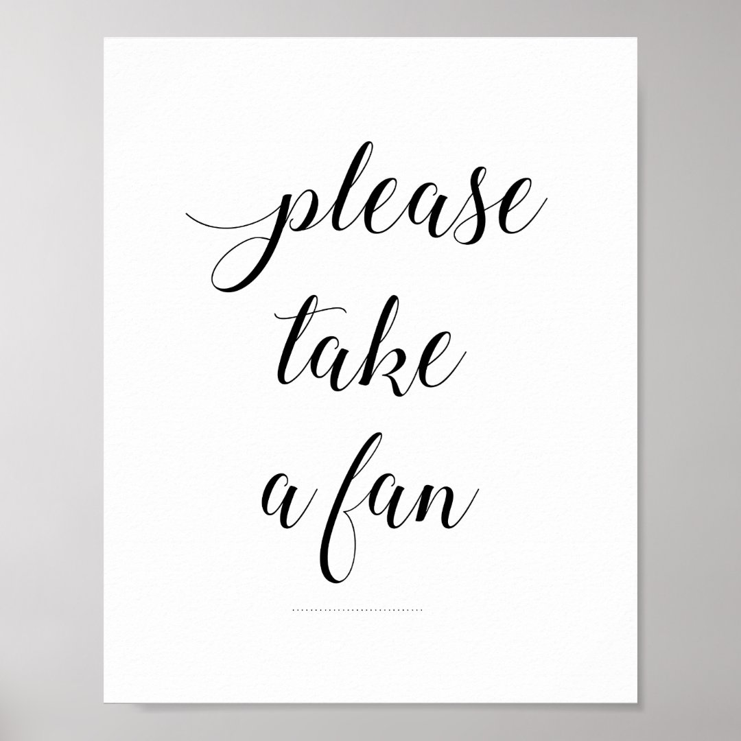 Elegant Please Take A Fan Wedding Sign | Zazzle