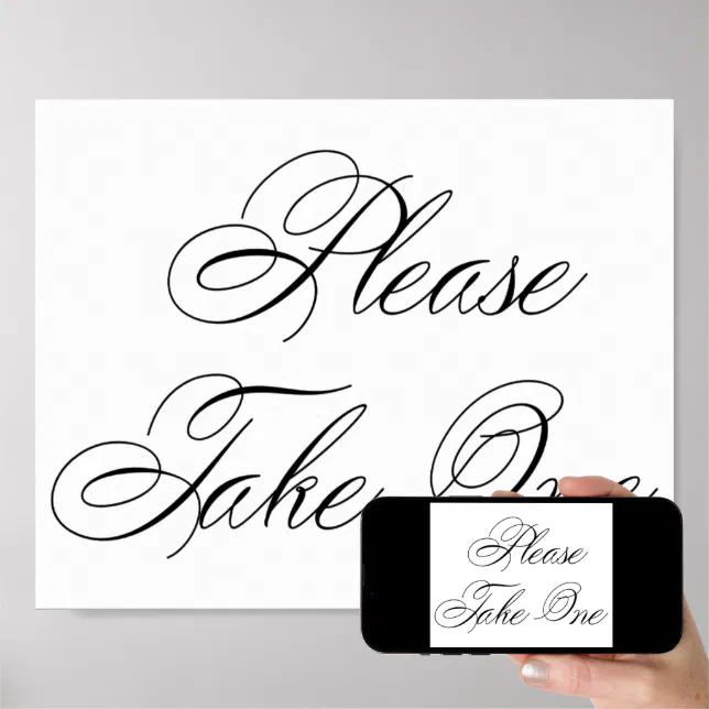 Elegant Please Take One Black Script | Horizontal Poster | Zazzle