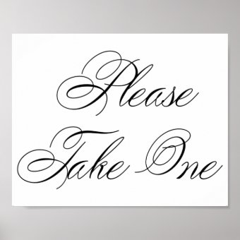 Elegant Please Take One Black Script | Horizontal Poster | Zazzle