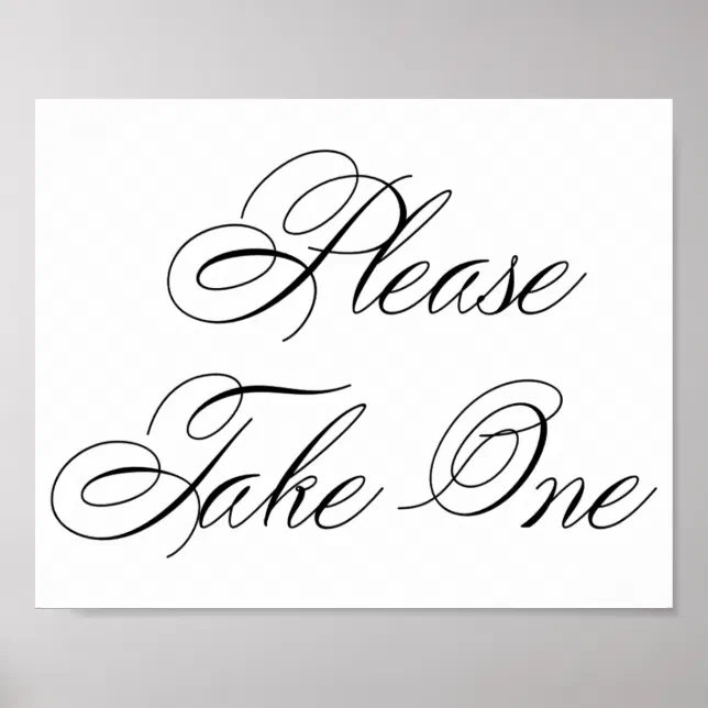 Elegant Please Take One Black Script | Horizontal Poster | Zazzle