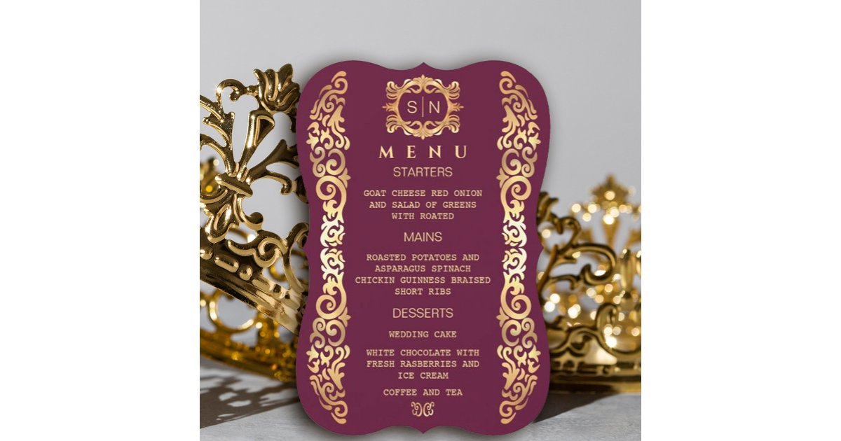 Elegant Plum and Gold Frame Wedding Menu | Zazzle