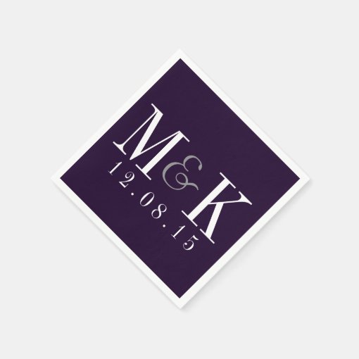 Elegant Plum Purple Monogram Wedding Napkins | Zazzle