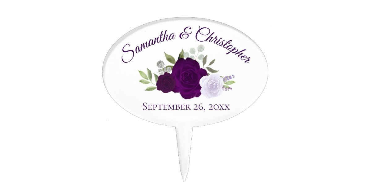 Elegant Plum Purple Watercolor Floral Wedding Cake Topper | Zazzle
