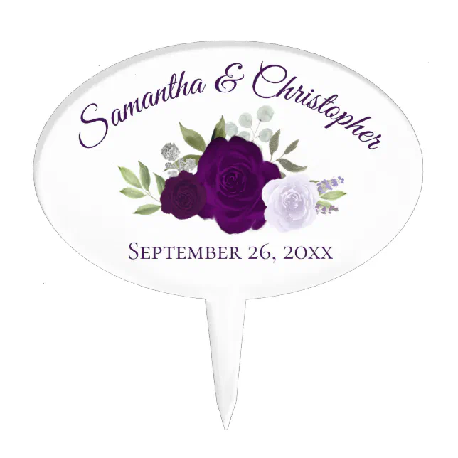 Elegant Plum Purple Watercolor Floral Wedding Cake Topper | Zazzle