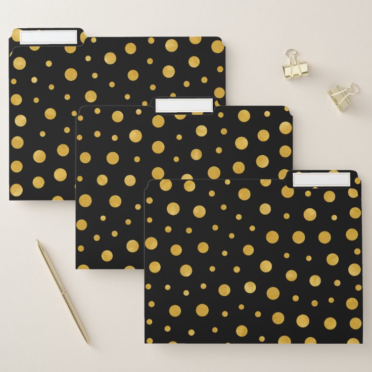 Elegant polka dots - Black Gold File Folder | Zazzle