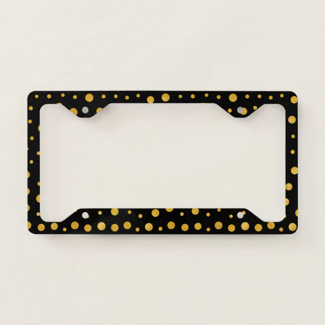 Elegant polka dots - Black Gold License Plate Frame | Zazzle