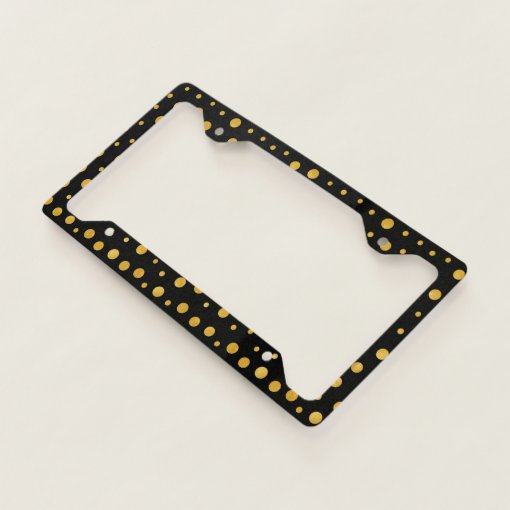 Elegant polka dots - Black Gold License Plate Frame | Zazzle