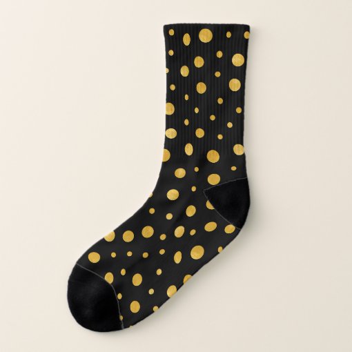 Elegant polka dots - Black Gold Socks | Zazzle