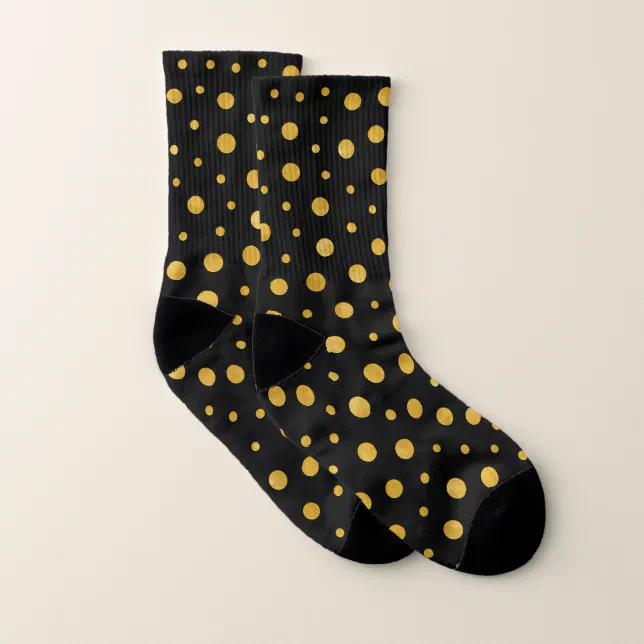 Elegant polka dots - Black Gold Socks | Zazzle