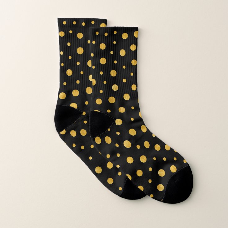 Elegant polka dots - Black Gold Socks | Zazzle