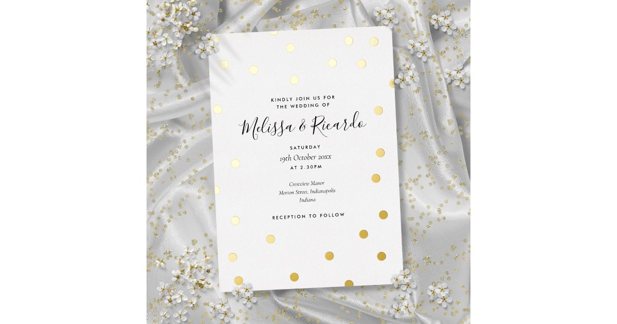 Elegant Polka Dots Wedding Gold Foil Invitation | Zazzle