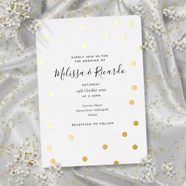 Elegant Polka Dots Wedding Gold Foil Invitation | Zazzle