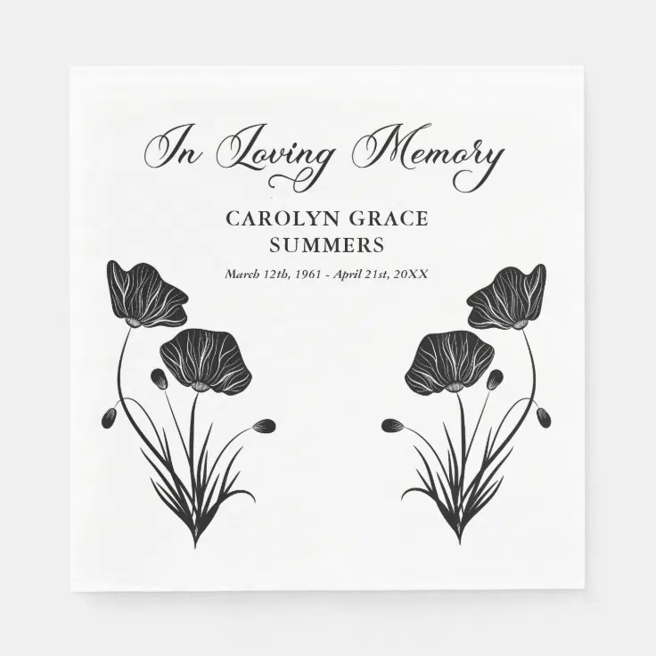 Elegant Poppies In Loving Memory Funeral Napkins | Zazzle