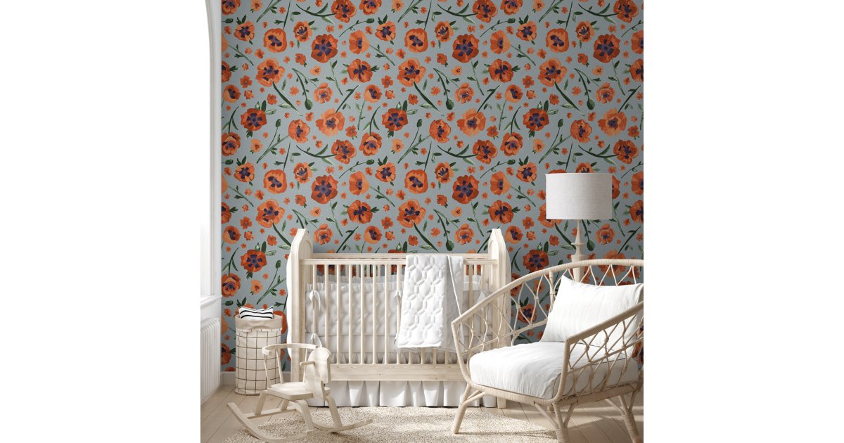 Elegant Poppies Pattern Wallpaper | Zazzle