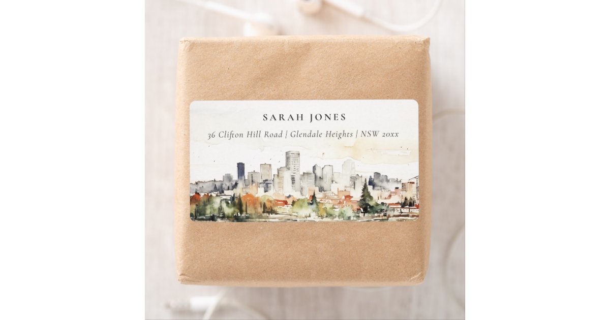 Elegant Portland Oregon Skyline Watercolor Address Label | Zazzle