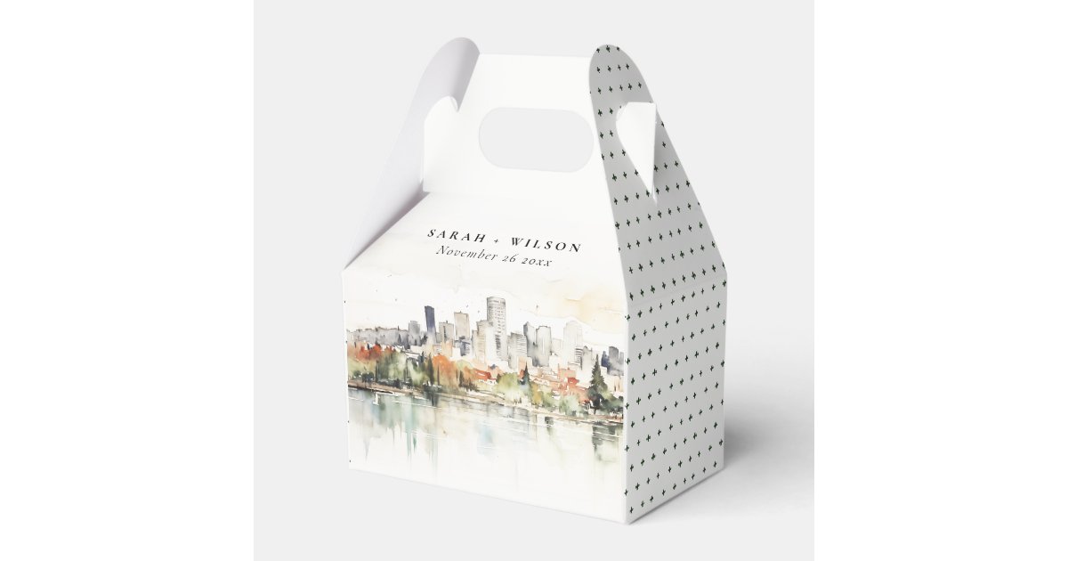 Elegant Portland Oregon Skyline Watercolor Wedding Favor Boxes | Zazzle