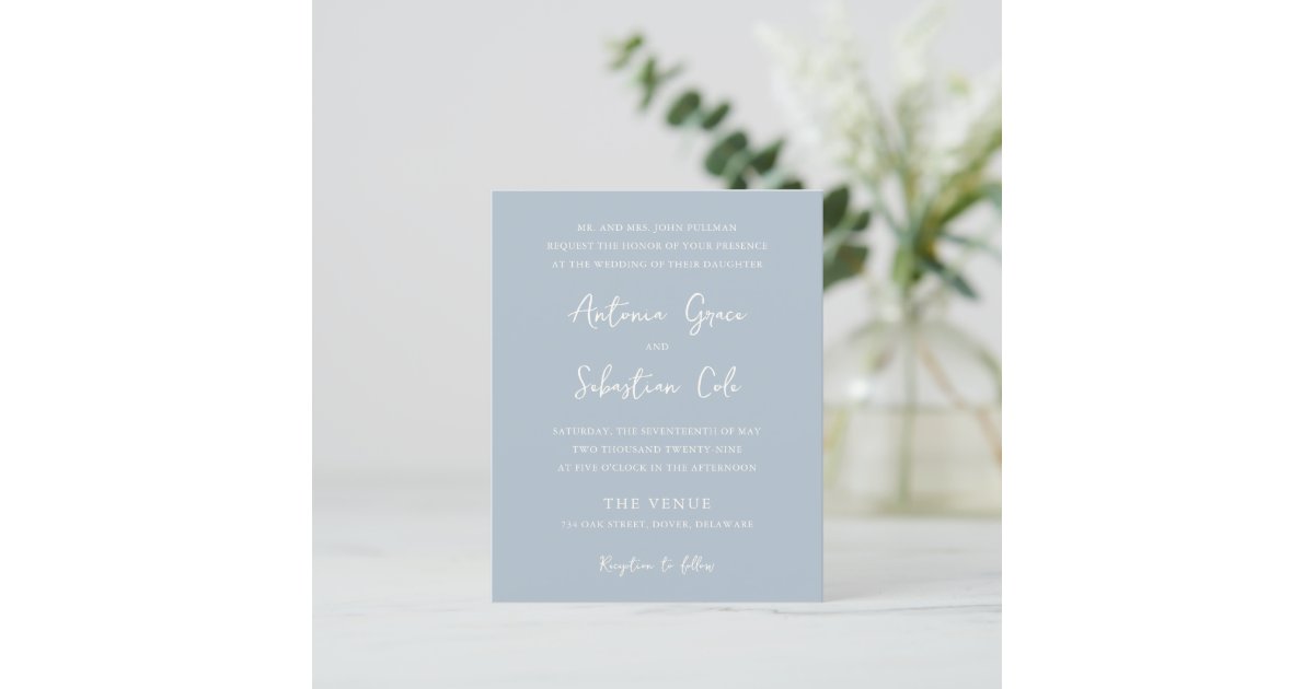 Elegant Powder Blue Budget Wedding Invitation | Zazzle