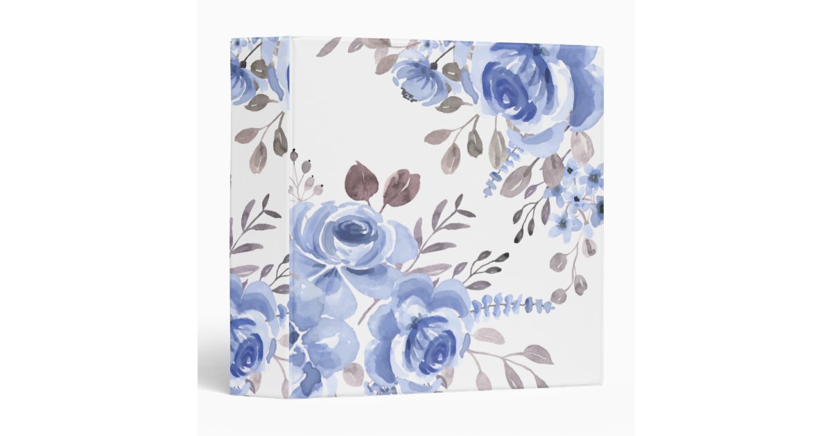 Elegant Powder Blue Floral Watercolor 3 Ring Binder | Zazzle