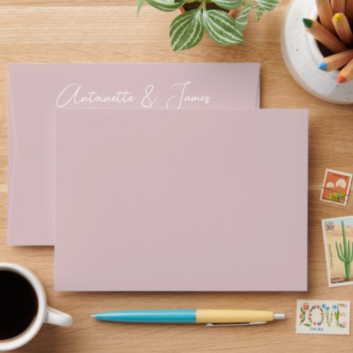 Elegant Powder Pink Calligraphy Address Wedding Envelope | Zazzle