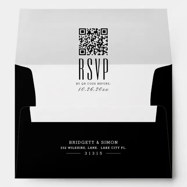 Elegant Pre-addressed QR code RSVP Envelope | Zazzle