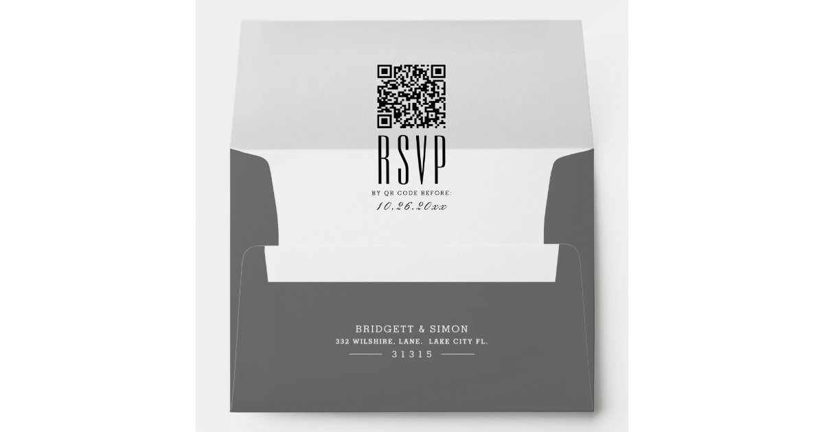 Elegant Pre-addressed QR code RSVP Envelope | Zazzle