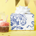 Elegant Preppy Blue Toile Hydrangea Bow Pattern Wrapping Paper | Zazzle