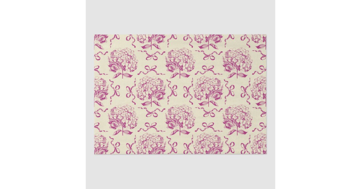 Elegant Preppy Pink Hydrangea Bow Toile Pattern Tissue Paper | Zazzle
