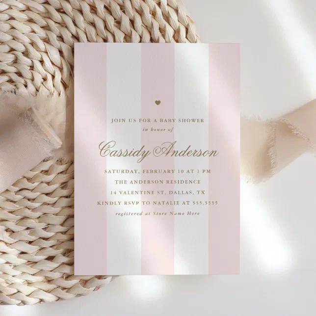 Elegant Preppy Pink Stripe Valentine Baby Shower Invitation | Zazzle