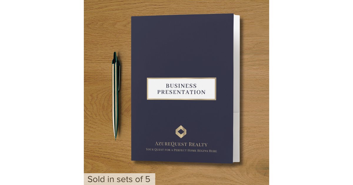 Elegant Presentation Folder Navy Gold Logo | Zazzle