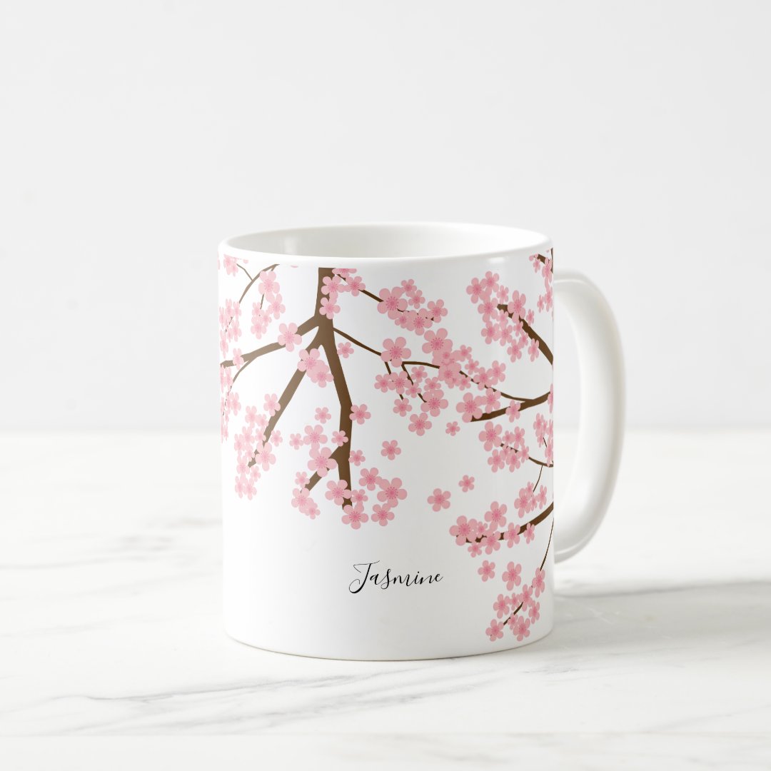 Elegant pretty cherry blossoms sakura calligraphy coffee mug | Zazzle