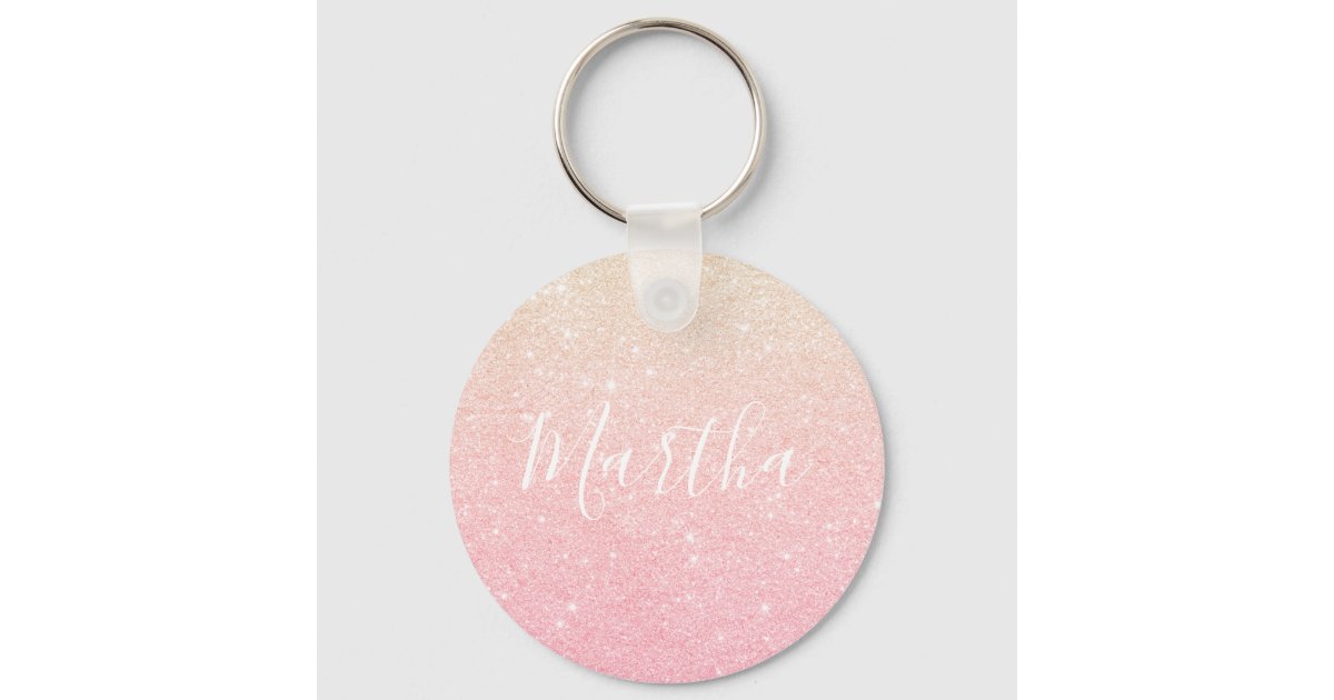 Elegant pretty girly gradient rose gold glitter keychain | Zazzle