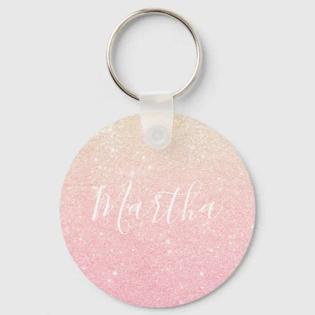 Elegant pretty girly gradient rose gold glitter keychain | Zazzle