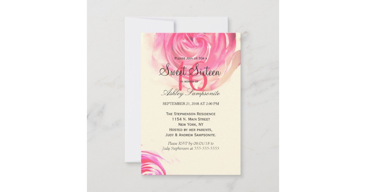 Elegant Pretty Pink Rose Print Invitation | Zazzle
