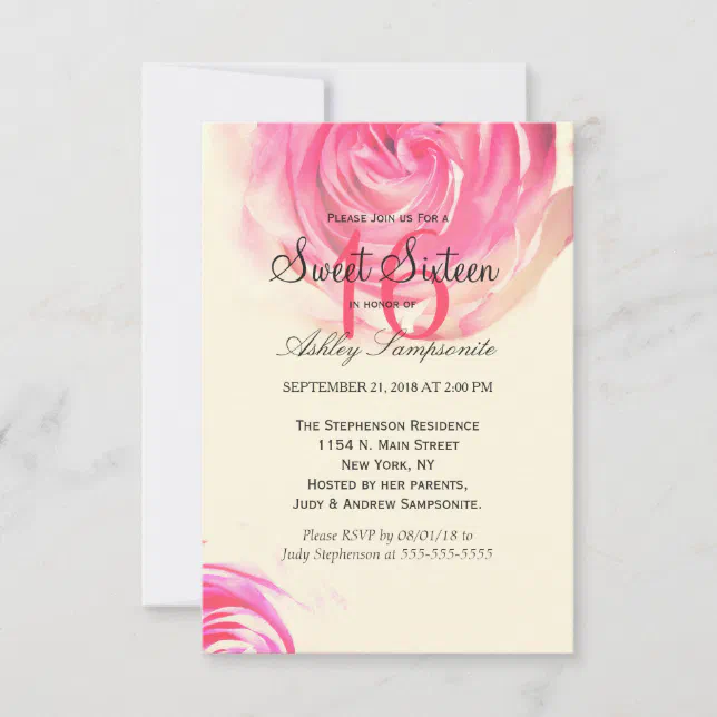Elegant Pretty Pink Rose Print Invitation | Zazzle