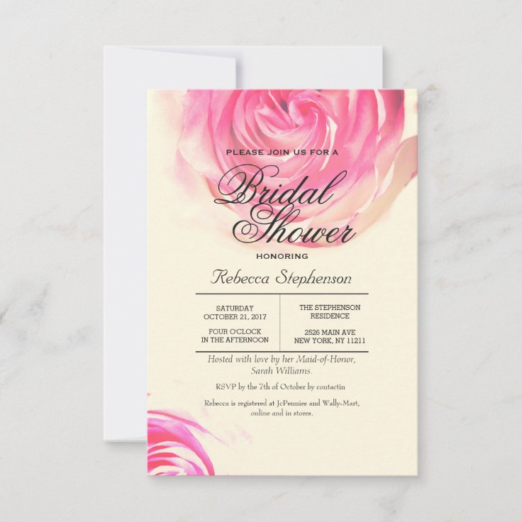 Elegant Pretty Pink Rose Print Invitation | Zazzle