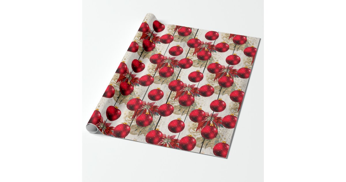 Elegant pretty red Christmas floral pattern Wrapping Paper | Zazzle