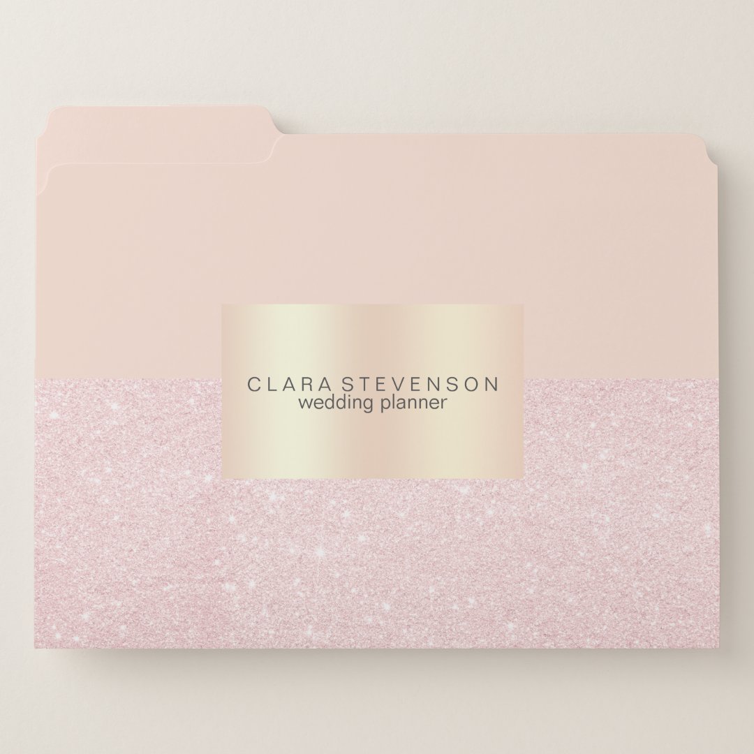 Elegant pretty rose gold glitter & blush pink file folder | Zazzle
